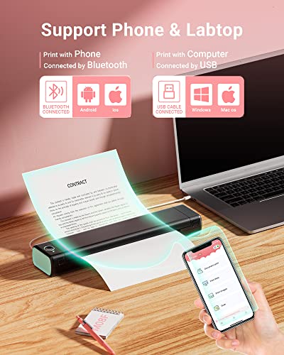 Portable Bluetooth Wireless Thermal Mobile-Printer - Compact Inkless Printer for Travel, Support Phone & Laptop, Small Printers for Home Use Vehicles Office School Tattoo Stencils(8.26"x 11.69")