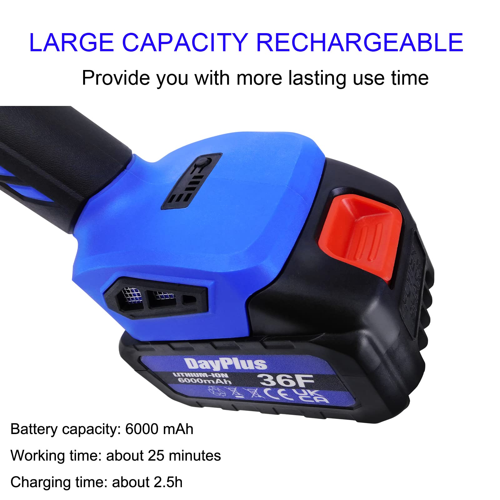 Cordless Angle Grinder, Cutting, Grinding and Polishing, with Disc, Side Handle, Brushless 21V Electric Cutter, 6 Discs (with 6000mAh Battery and Charger)