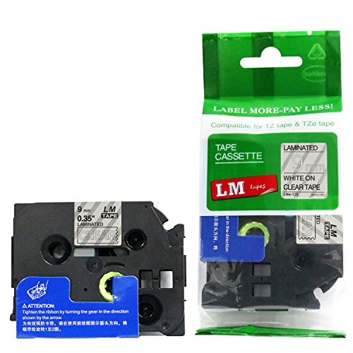 LM Tapes - Brother PT-1880 3/8" (9mm 0.35 Laminated) White on Clear Compatible TZe P-touch Tape for Brother Model PT1880 Label Maker with FREE Tape Guide Included