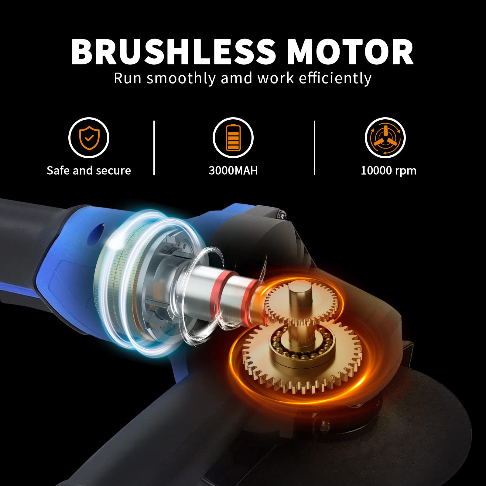 21V Cordless Brushless Angle Grinder Kit, 10000rpm Electric Sanding Tool, Mini Grinder Handheld Cutter with 3000mAh Battery and Charger, Cutting Sanding and Polishing, Home Essential Tools