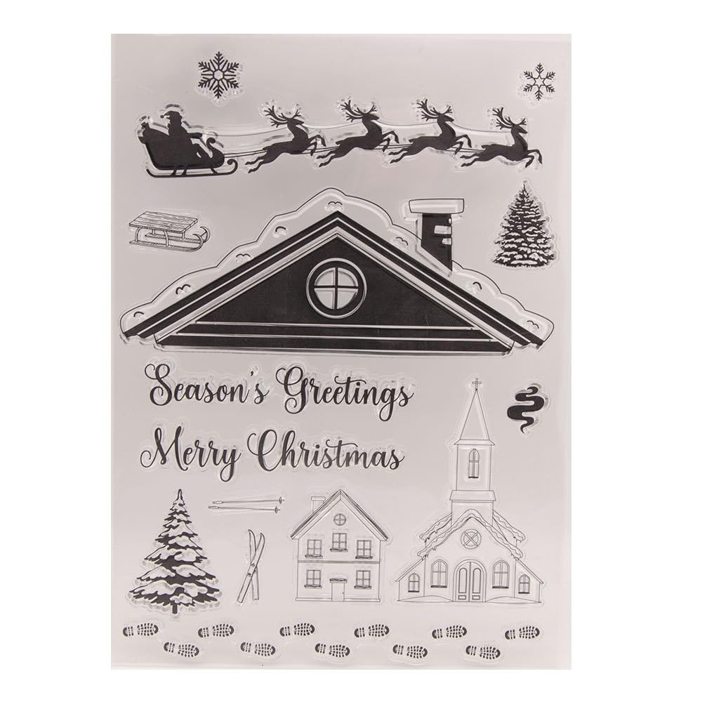 NZJ Merry Christmas Season Greetings Clear Stamp Background Transparent Silicone Stamp Rubber Stamp for Scrapbook Journal Card Making