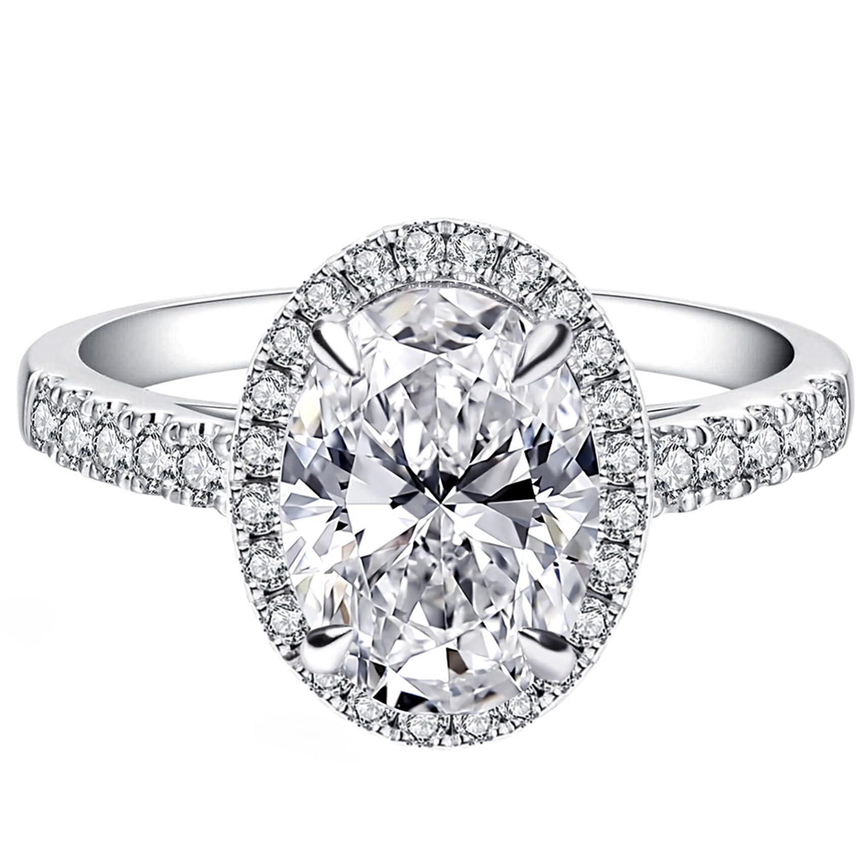 TIANYU GEMS Oval Engagement Ring, 3.0 Carat S925 Sterling Silver GHI VVS Moissanite Rings for Women with 18K White Gold Plated Wedding Rings for Women Memorial Day Dress Costume Proposal (10)