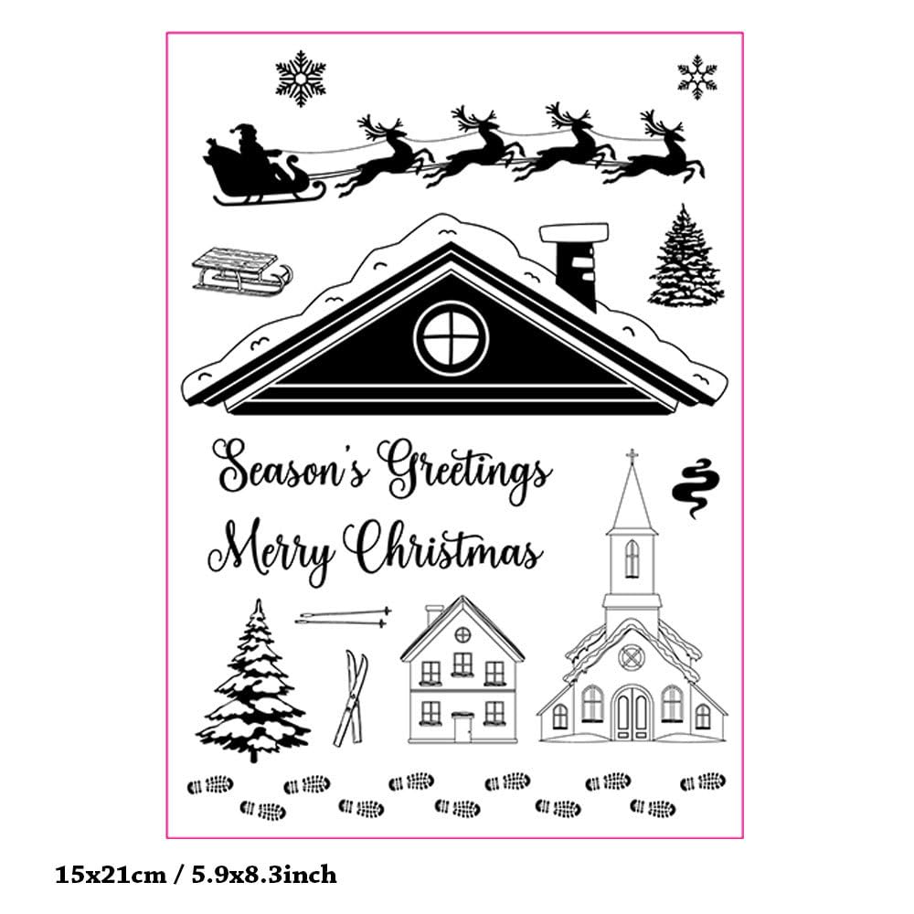 NZJ Merry Christmas Season Greetings Clear Stamp Background Transparent Silicone Stamp Rubber Stamp for Scrapbook Journal Card Making