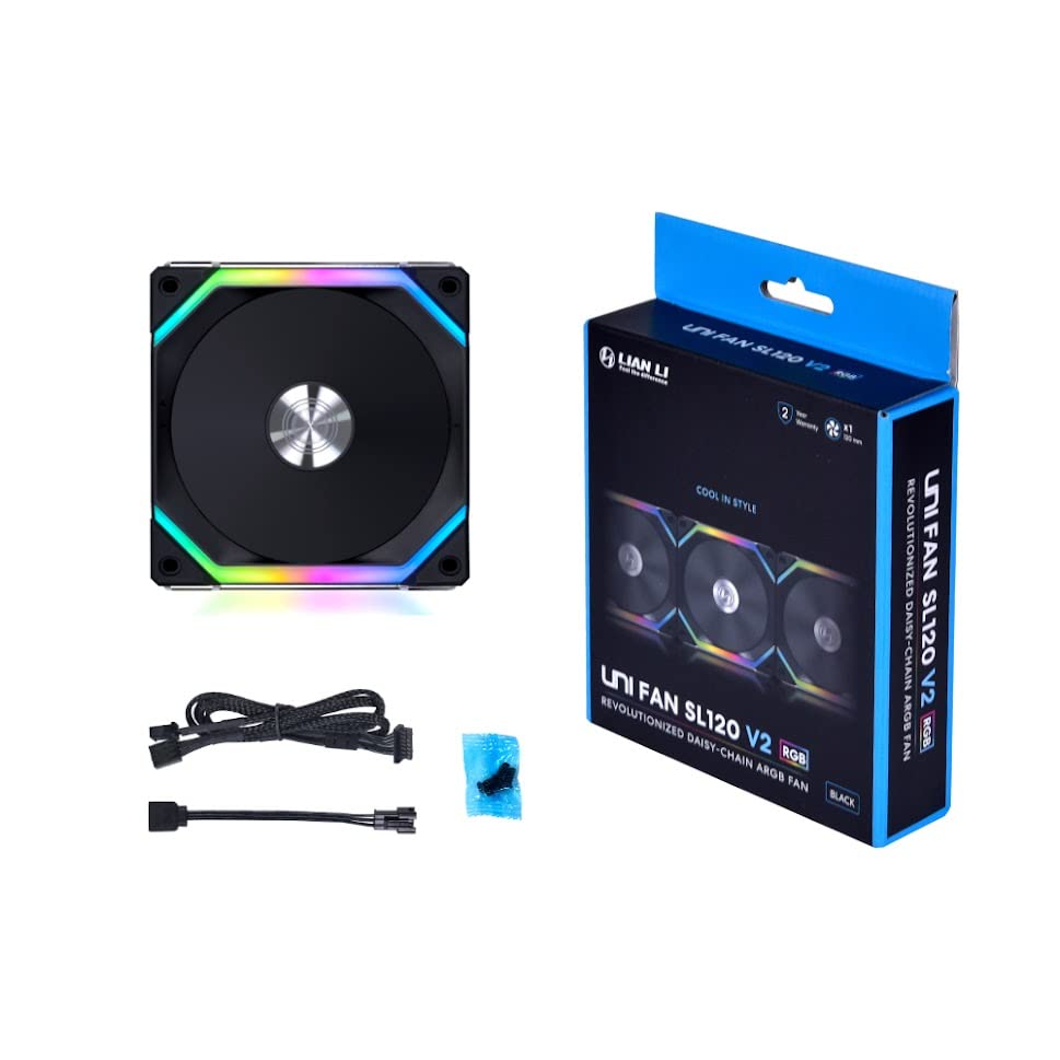 Lian Li UNI Fan SL V2 RGB Revolutionized Daisy-Chain ARGB Fan 120mm Single Pack Black SL120V2-1B