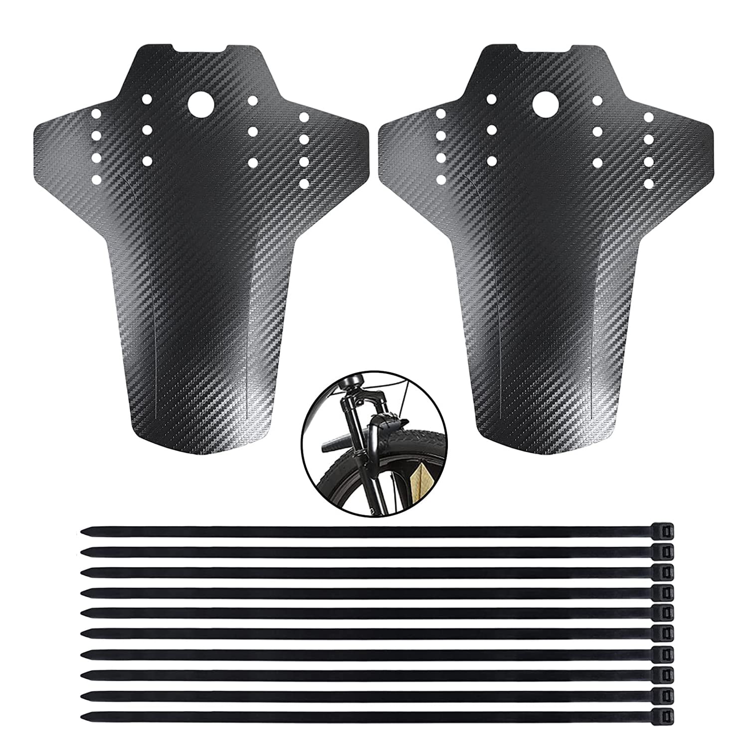 2PCS Mountain Bike Fender MTB Mud Guard, Adjustable Carbon Fiber Bicycle Mudguard Front + Rear Fender Set Compatible with 26"/27.5"/29" Waterproof Mountain Bike Mud Guards, Easy to Install