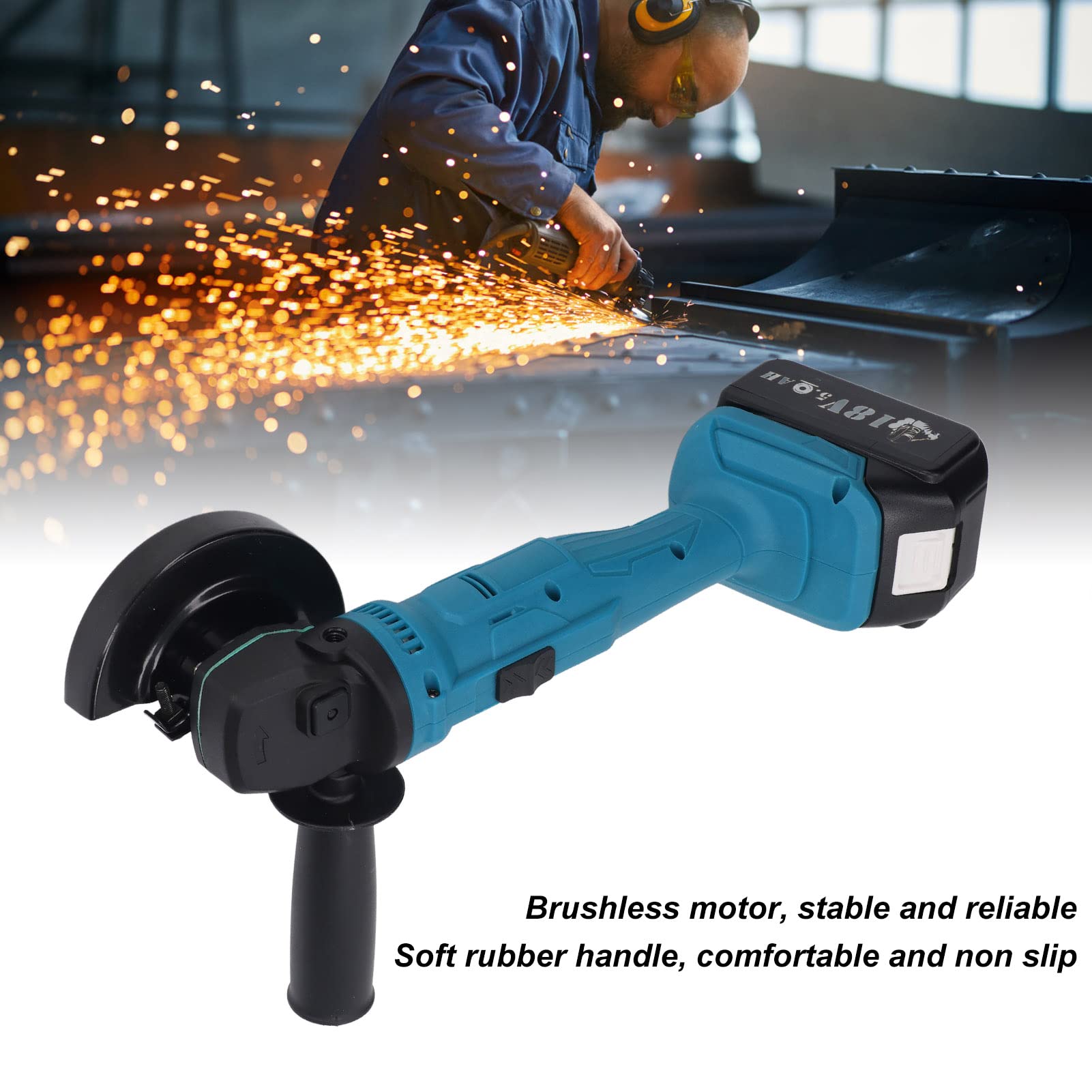 Cordless Angle Grinder, Powerful 10000 RPM Brushless Motor Cordless Grinder with Non Slip Handle, Angle Grinder Tool for 4.1in Grinding Wheel for Wood and Metal Cutting Polishing