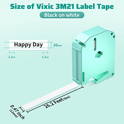 Vixic 3M21 Label Tape Replacement for Brother P Touch M Tape M231 MK231, Compatible for Brother Ptouch PT-M95 PT-90 PT-70 PT-65 PT-85 Vixic M960 Label Makers 12mm 0.47 Inch Black on White 1 PK