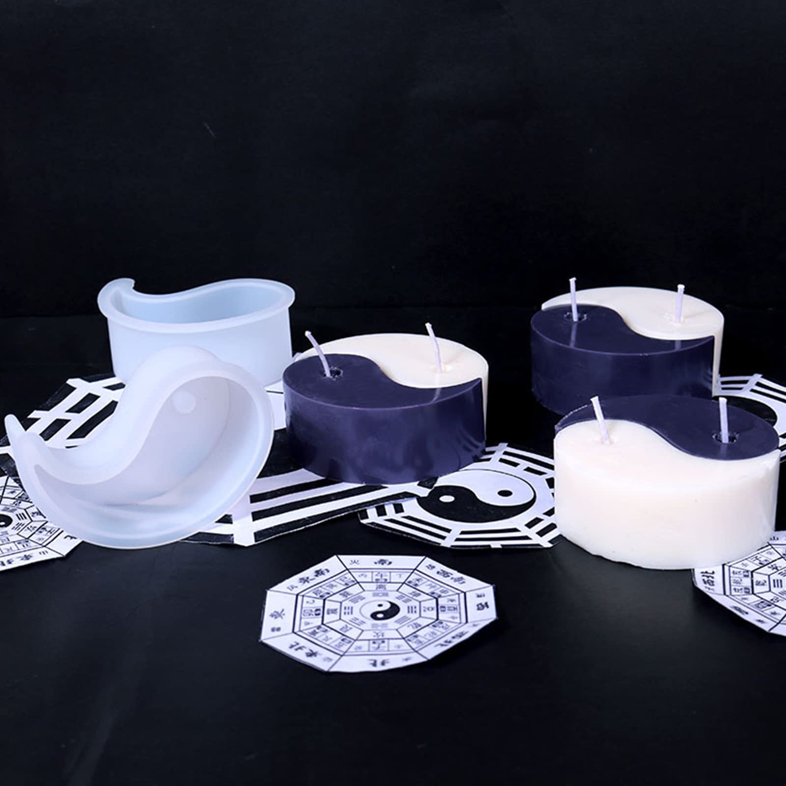LIANXUE 2Pcs Tai Chi Yin Yang Candle Silicone Molds 3D-Candle Mold for Candle Making Epoxy Resin Moulds DIY Craft Fondant-Decor Silicone Rubber