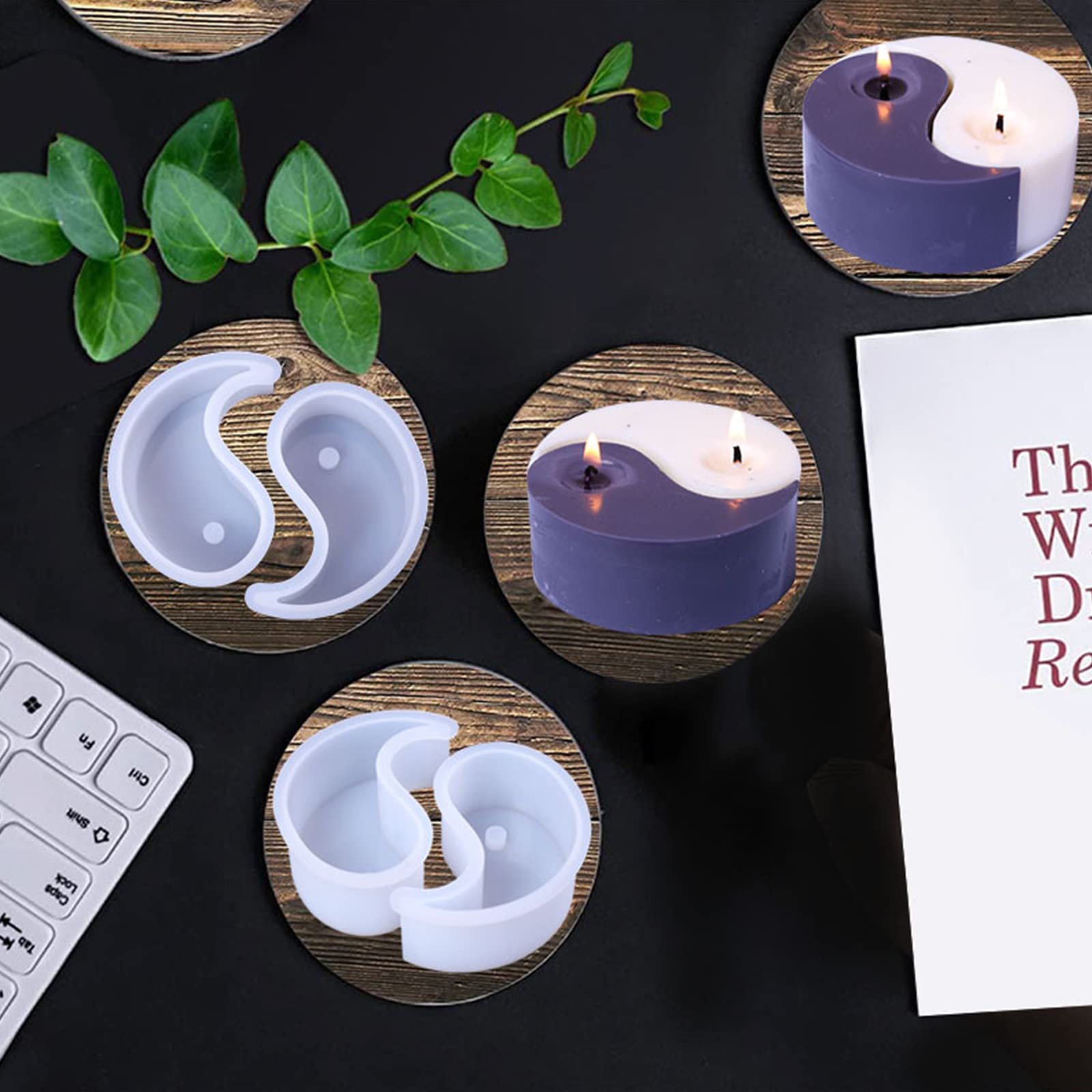 LIANXUE 2Pcs Tai Chi Yin Yang Candle Silicone Molds 3D-Candle Mold for Candle Making Epoxy Resin Moulds DIY Craft Fondant-Decor Silicone Rubber