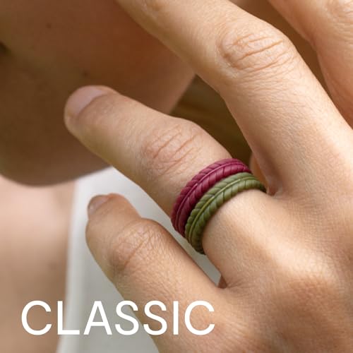ROQ Silicone Rubber Wedding Ring for Men, Comfort Fit, Men's Wedding Band, Enhanced Breathability, Beveled Edge Duo Inner Arrow Shape Grooves, 8mm Wide 2mm Thick, Single, Red & Black, Size 11