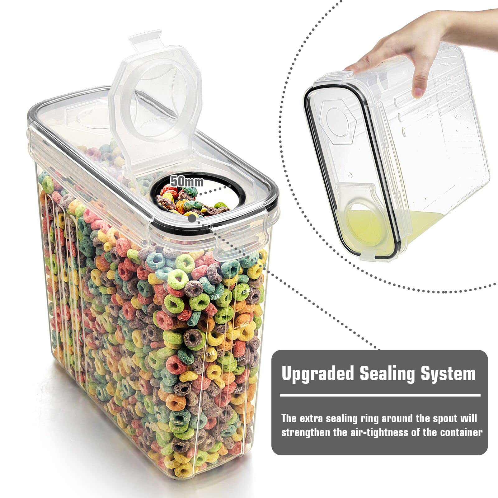 Cereal & Dry Food Storage Containers, Wildone Airtight Cereal Storage Containers Set of 8 [2.5L / 85.4oz] for Sugar, Flour, Snack, Baking Supplies, Leak-proof with Black Locking Lids