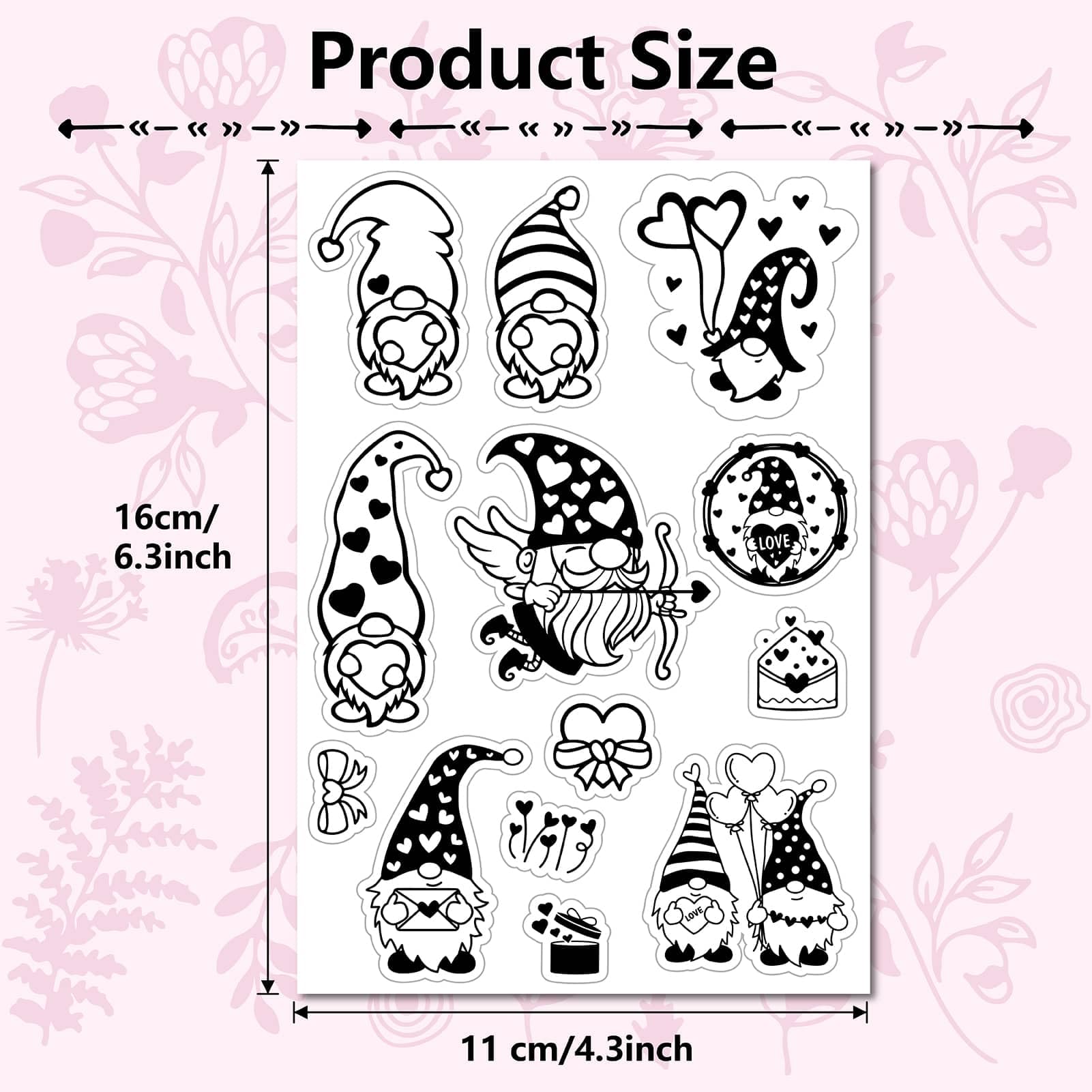 CRASPIRE Gnome Clear Rubber Stamp Valentine's Day Dwarf Couple Heart Vintage Retro Transparent Silicone Seals Stamp for Journaling Card Making DIY Scrapbooking Handmade Photo Notebook 6.3 x 4.3inch