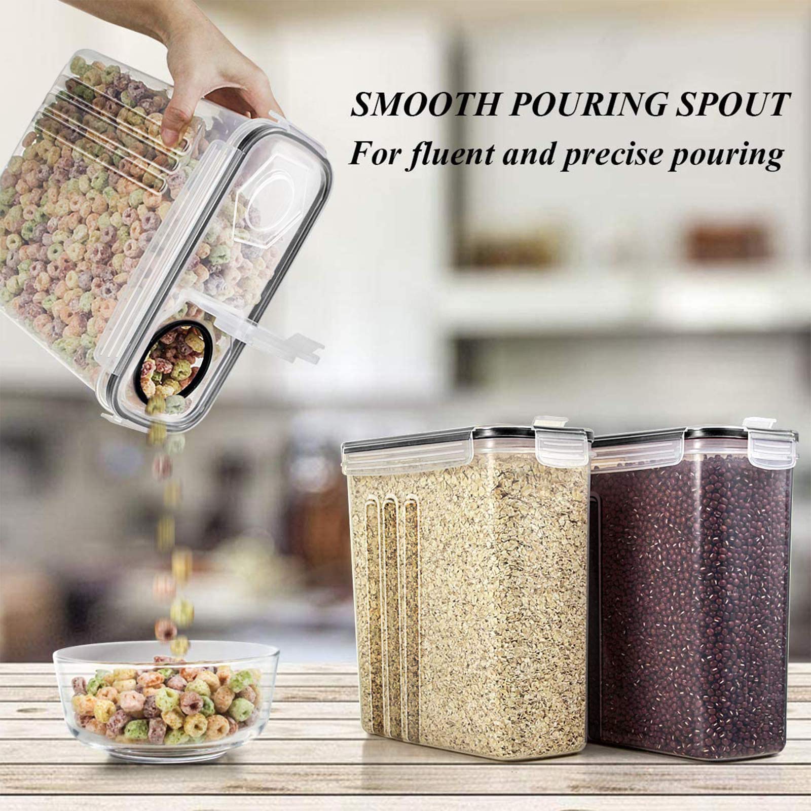 Cereal & Dry Food Storage Containers, Wildone Airtight Cereal Storage Containers Set of 8 [2.5L / 85.4oz] for Sugar, Flour, Snack, Baking Supplies, Leak-proof with Black Locking Lids