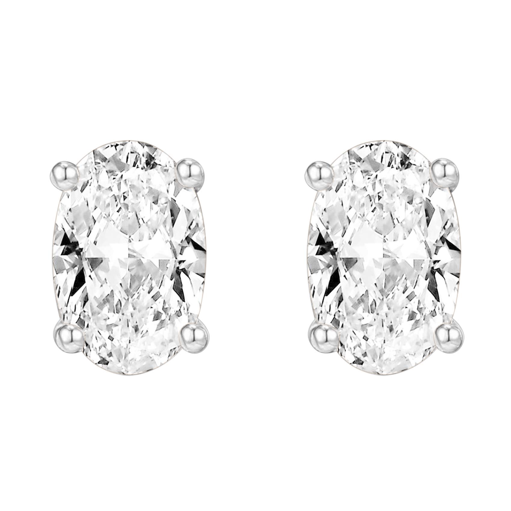 PAVOI 14K White Gold Plated Sterling Silver Cubic Zirconia Stud Earrings for Women Oval 6x8mm
