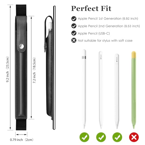 DTTO Pencil Case for Apple Pencil (USB-C) & Apple Pencil 1st/2nd Generation, PU Leather iPad Pencil Sleeve Pouch with Detachable Elastic Band for iPad 9.7"/ 10.2"/ 10.5"/ 10.9"/ 11"/ 12.9", Black