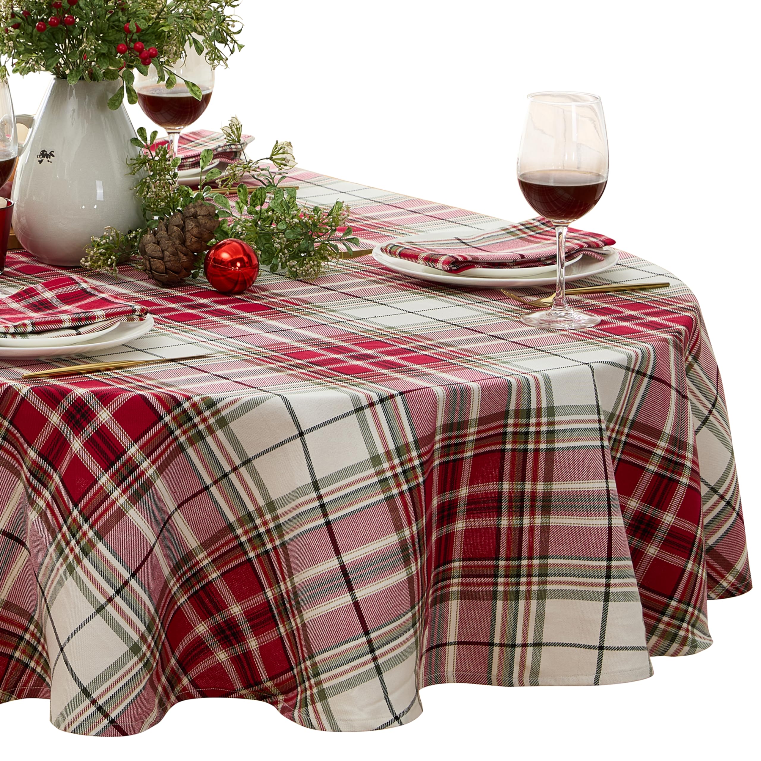 Newbridge Christmas Sully Tartan Plaid 60 x 84 Inch Oval Fabric Tablecloth, 100% Woven Cotton Holiday Table Cover for Dining Party, Buffet and Banquet