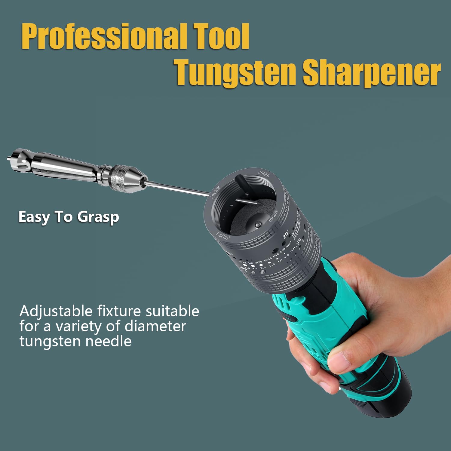 SONNLER Cordless Tungsten Electrode Sharpener Grinder For TIG welding, 6 sizes&10 angles, Cordless TIG Welding Rotary Tool with 12V Battery, 10 Pro Diamond Wheels, 3 CNC Mandrels