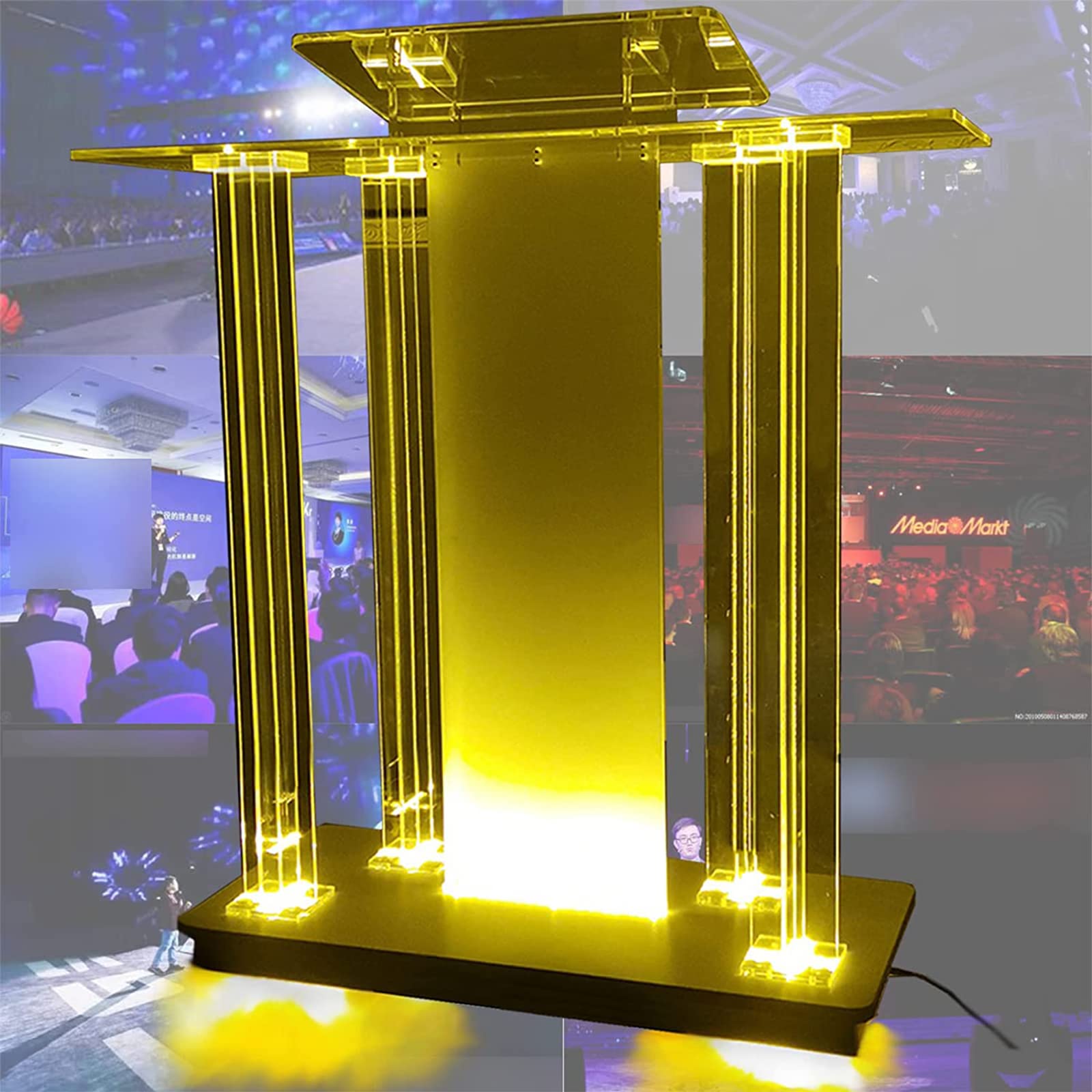 FKKFUCI Large Rolling Pulpit Acrylic Floor Podium with Casters, Luxury Reading Table Imported Portable Scrolling Pulpit Church Office Wedding Hotel,Clear