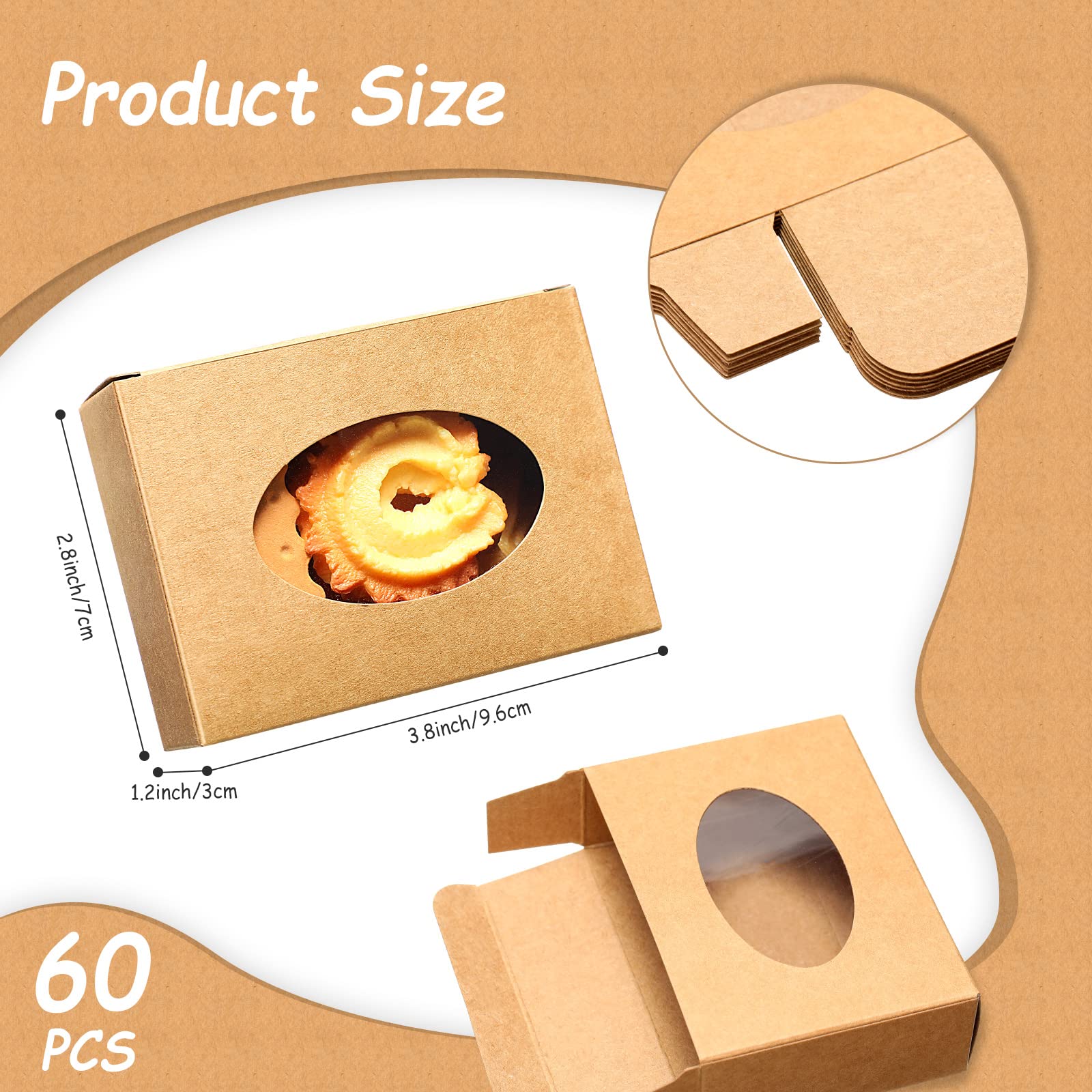 60 Pack Soap Boxes for Homemade Soap Kraft Soap Making Supplies Soap Box with Window Soap Packaging Boxes Oval Window Box for Bakery Candy Party Treats, 3.8 x 2.8 x 1.2 Inch (Black)