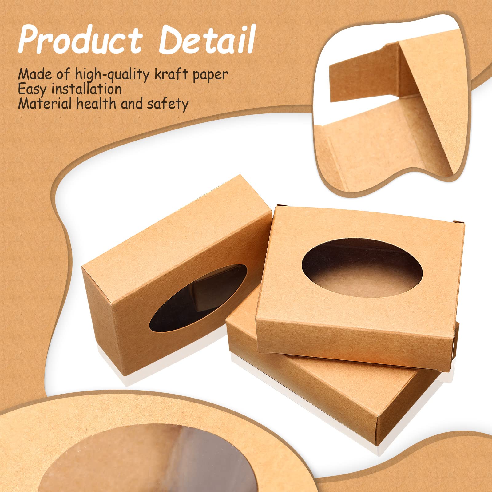 60 Pack Soap Boxes for Homemade Soap Kraft Soap Making Supplies Soap Box with Window Soap Packaging Boxes Oval Window Box for Bakery Candy Party Treats, 3.8 x 2.8 x 1.2 Inch (Black)
