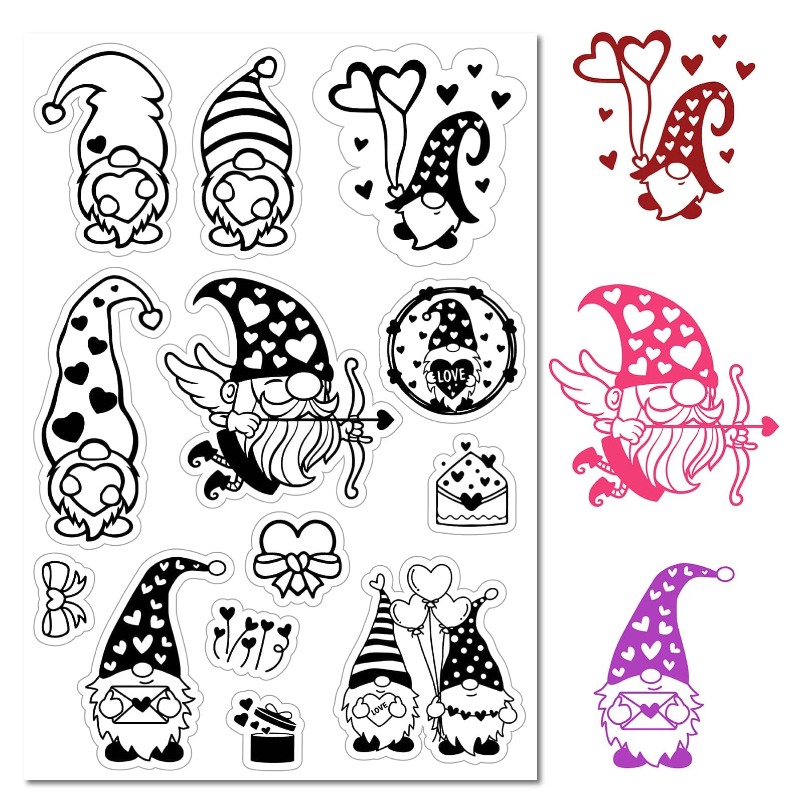 CRASPIRE Gnome Clear Rubber Stamp Valentine's Day Dwarf Couple Heart Vintage Retro Transparent Silicone Seals Stamp for Journaling Card Making DIY Scrapbooking Handmade Photo Notebook 6.3 x 4.3inch