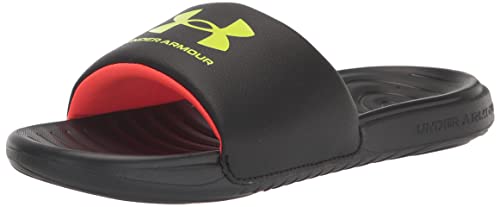 Under Armour Boy's Ansa Fixed Strap Slide Sandal, (007) Black/Black/Yellow Ray, 6 Big Kid