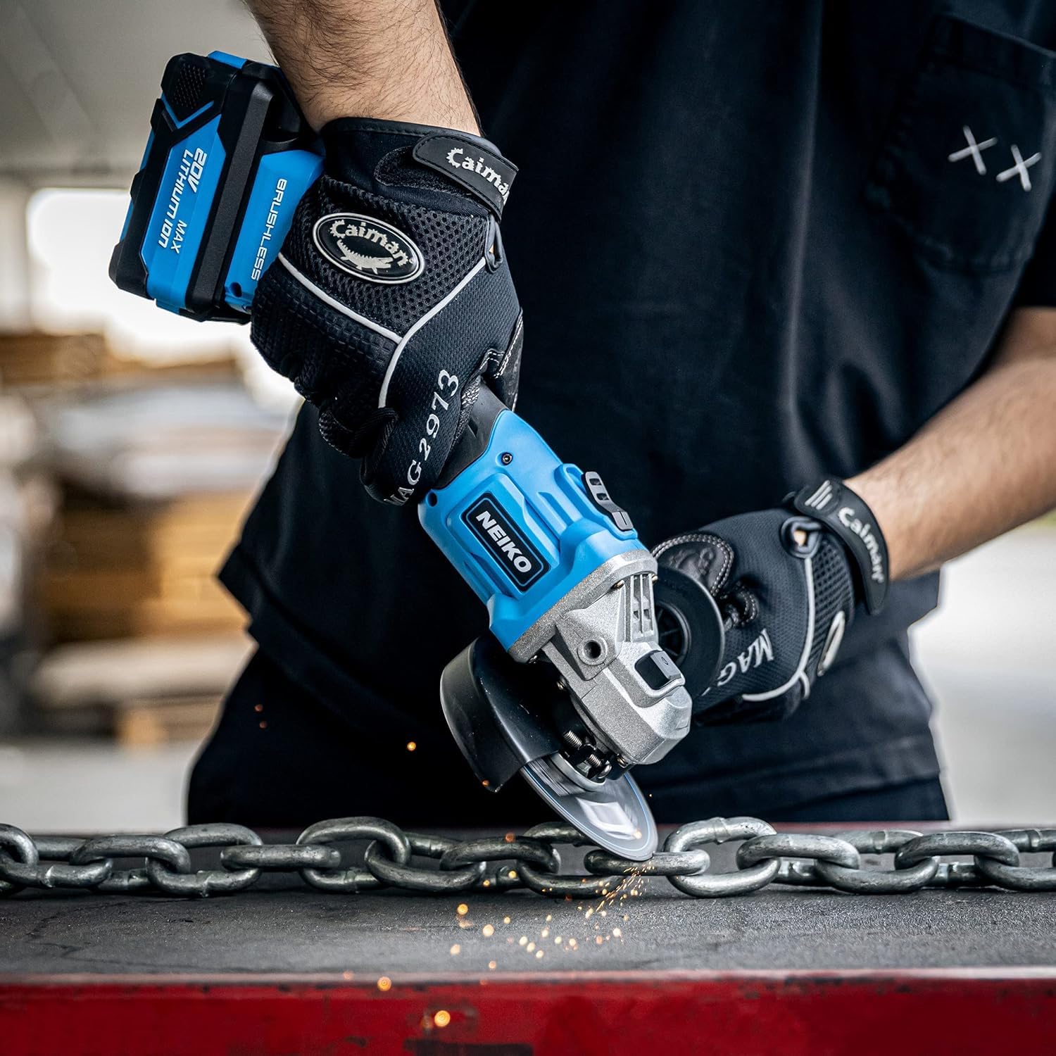 NEIKO 10881A Cordless Angle Grinder, 4 1/2-Inch Grinder with Variable Speed, 20V 4.0A Li-ion Rechargeable Battery, Powerful 8,000 rpm Brushless Motor, Grinders Power Tools, Cordless Grinder Tool