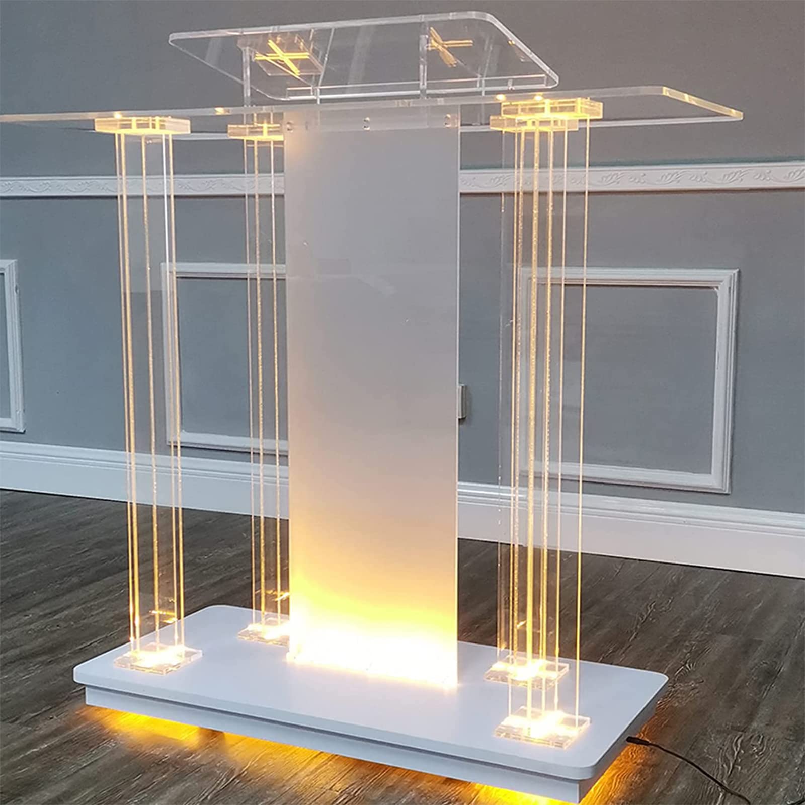 FKKFUCI Large Rolling Pulpit Acrylic Floor Podium with Casters, Luxury Reading Table Imported Portable Scrolling Pulpit Church Office Wedding Hotel,Clear