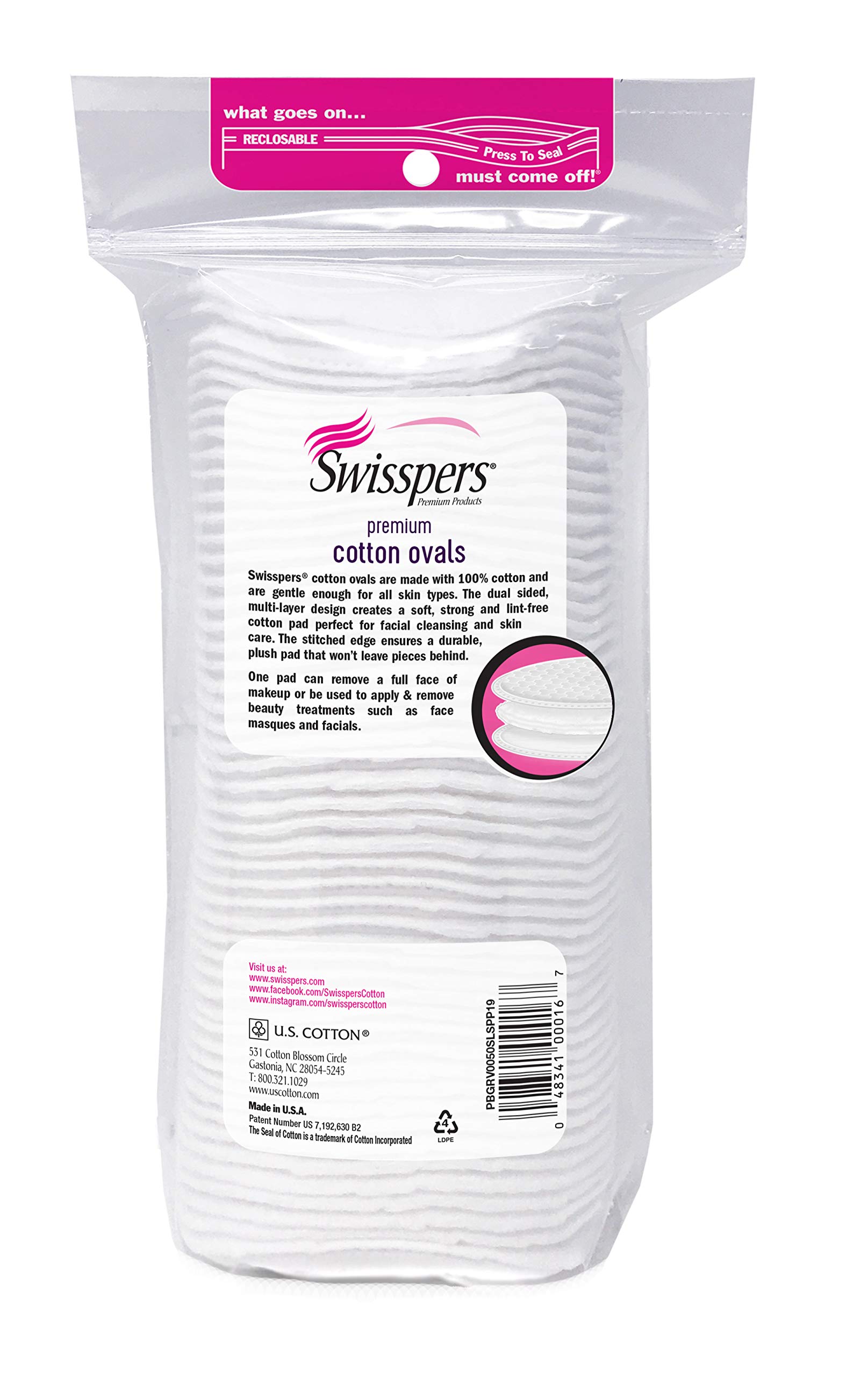 Swisspers Premium 100 Percent Cotton Ovals, Reclosable Bags, 50 Count Bags, 2 Pack (100 Count Total)