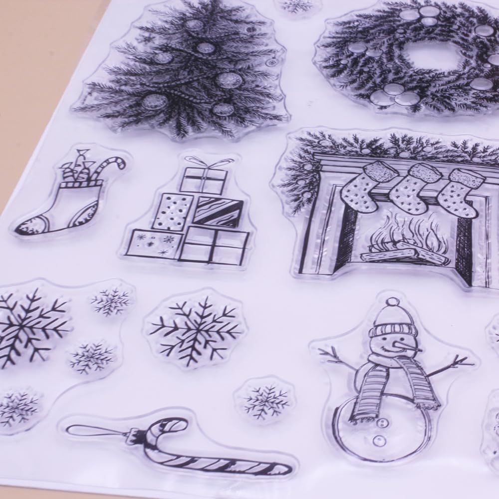 NZJ Merry Christmas Garland Christmas Tree Decoration Clear Stamp Background Transparent Silicone Stamp Spill and Splatter Rubber Stamp for Scrapbook Journal Card Making 4.3 x 6.3 Inch
