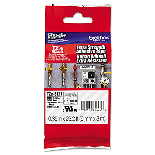 Brother Tape, Black on Clear Extra Strength, 9mm (TZeS121)