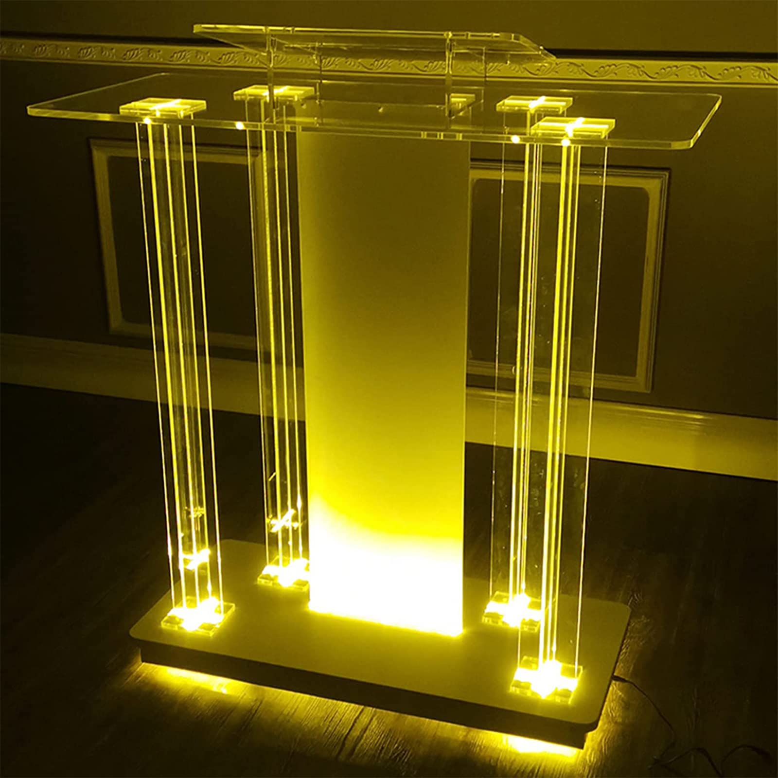 FKKFUCI Large Rolling Pulpit Acrylic Floor Podium with Casters, Luxury Reading Table Imported Portable Scrolling Pulpit Church Office Wedding Hotel,Clear