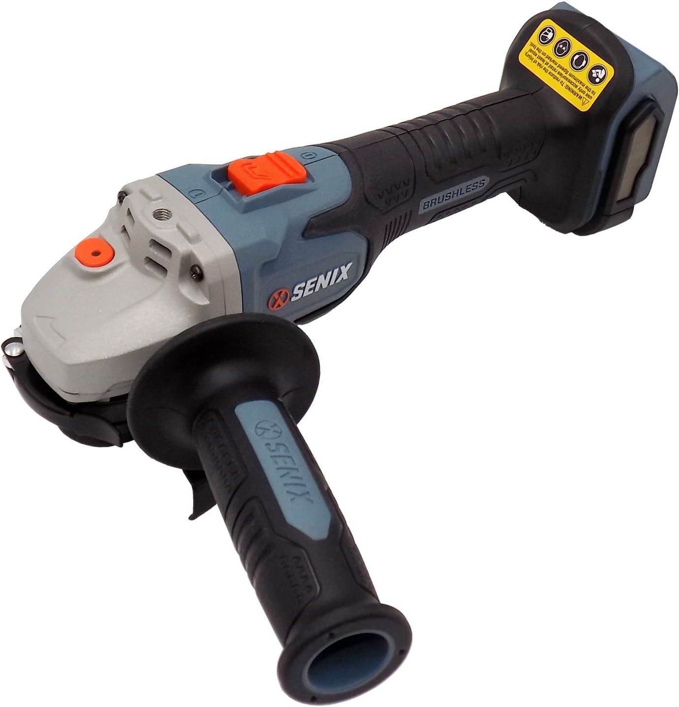 SENIX X2 20 Volt Max* 4-1/2-Inch Brushless Angle Grinder Tool, 8500 RPM Max, 3-Position Auxiliary Handle, Spring-Loaded Safety Slide Switch, 2.5 Ah Battery and Charger Included (PAX2115-M2)