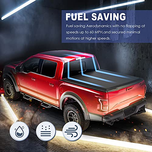 MOSTPLUS Tri-Fold Soft Truck Bed Tonneau Cover On Top Compatible with 2015-2022 Ford F150 F-150 Bed 3 Fold Styleside (5.5 FT Feet Bed)