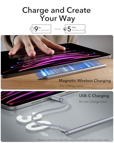 ESR Stylus Pen for iPad, Magnetic Wireless Charging iPad Pen, Digital Apple Pencil 2nd Gen with Tilt Sensitivity and Palm Rejection for iPad Pro 12.9/11, iPad Air 5/4, and iPad Mini 6, Dark Silver