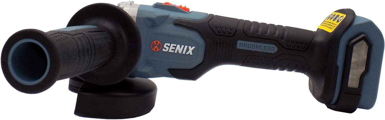 SENIX X2 20 Volt Max* 4-1/2-Inch Brushless Angle Grinder Tool, 8500 RPM Max, 3-Position Auxiliary Handle, Spring-Loaded Safety Slide Switch, 2.5 Ah Battery and Charger Included (PAX2115-M2)
