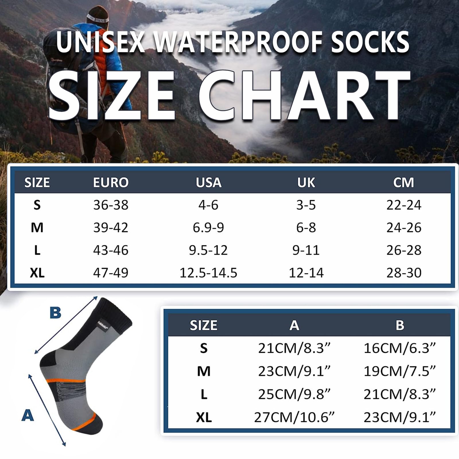 Fullsheild Waterproof Socks Unisex Waterproof Breathable Socks Outdoor Hiking Wading Fishing Trail Golf Socks for Men Women