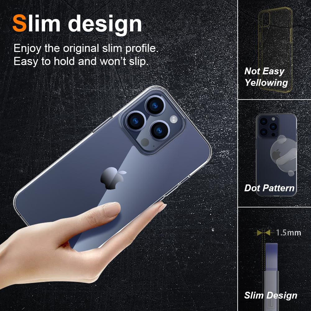 bokoo iPhone 15 Pro Case, Ultra [Slim Thin] Flexible Clear TPU Phone Case for iPhone 15 Pro Gel Rubber Soft Skin Silicone Protective Case, Anti-Yellowing, Drop Protection,Transparent