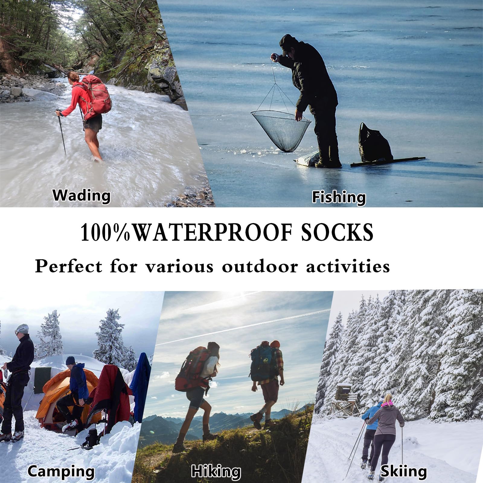 Fullsheild Waterproof Socks Unisex Waterproof Breathable Socks Outdoor Hiking Wading Fishing Trail Golf Socks for Men Women