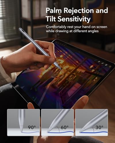 ESR Stylus Pen for iPad, Magnetic Wireless Charging iPad Pen, Digital Apple Pencil 2nd Gen with Tilt Sensitivity and Palm Rejection for iPad Pro 12.9/11, iPad Air 5/4, and iPad Mini 6, Dark Silver