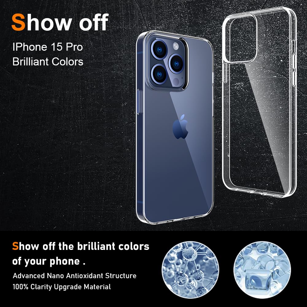 bokoo iPhone 15 Pro Case, Ultra [Slim Thin] Flexible Clear TPU Phone Case for iPhone 15 Pro Gel Rubber Soft Skin Silicone Protective Case, Anti-Yellowing, Drop Protection,Transparent