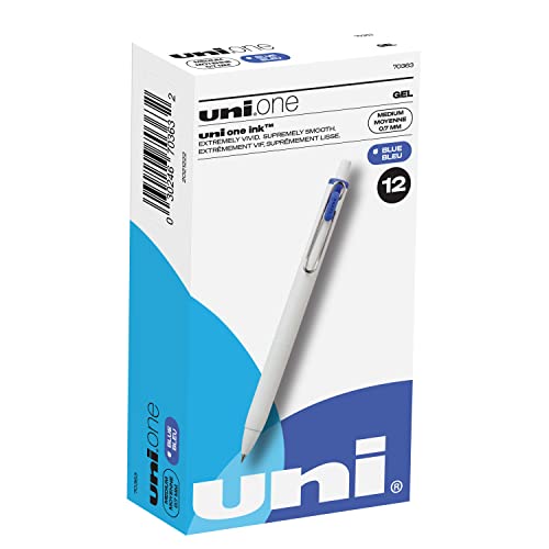 uni-ball Uniball One Gel Pen, 12 Blue Pens, Medium Point 0.7mm Gel Pens, Fine Point, Smooth Writing Pens, Home Office Supplies, Colored Pens, Ink Pens, Ballpoint Pens, Bulk Pens for Journaling