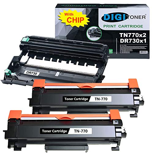 DIGItoner Compatible TN770 TN-770 Toner Cartridge DR730 DR-730 Drun Unit Replacement for Brother HL-L2370DW HL-L2370DWXL MFC-L2750DW MFC-L2750DWXL［2 Toner+1 Drum，Black］