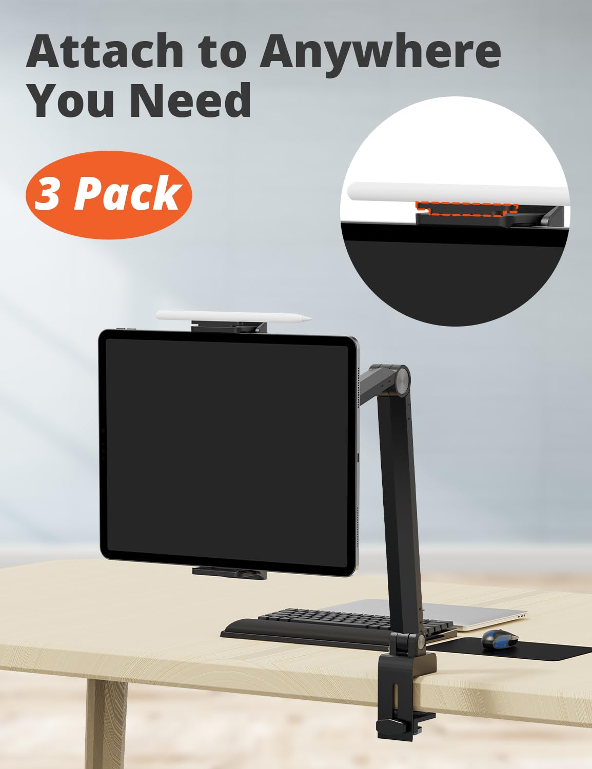 SUPMEGA 3 Pack Magnetic Pencil Holders Compatible with Apple Pencil 2nd Generation, Sturdy Aluminium Alloy Pencil Stand Office Desk Accessories Keep Pen Secure & Handy