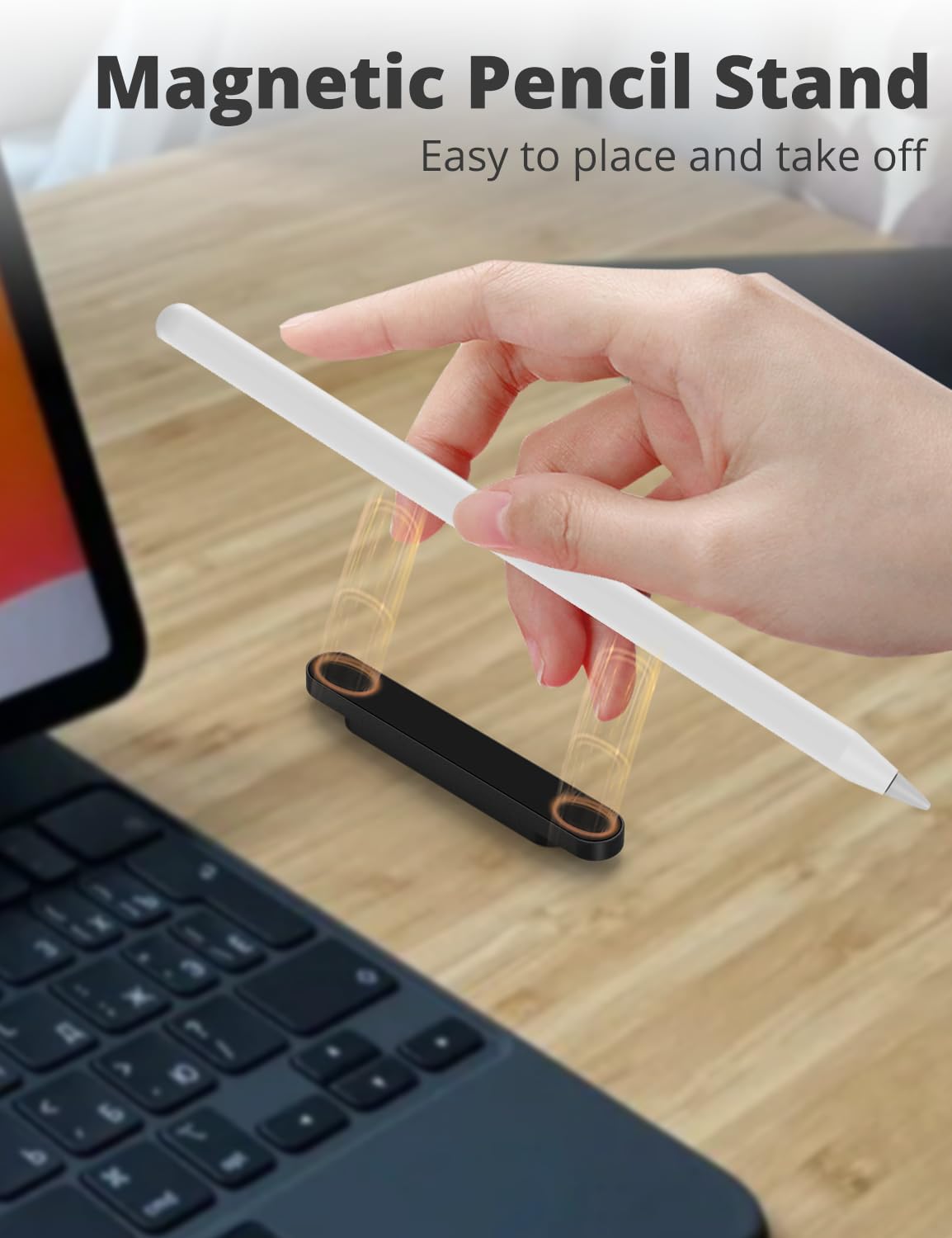 SUPMEGA 3 Pack Magnetic Pencil Holders Compatible with Apple Pencil 2nd Generation, Sturdy Aluminium Alloy Pencil Stand Office Desk Accessories Keep Pen Secure & Handy