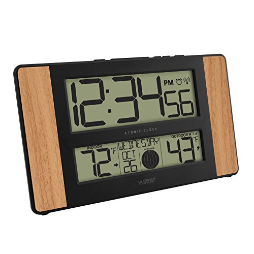 La Crosse Technology Atomic Digital Clock with Outdoor Temperature, Wood Oak, 0