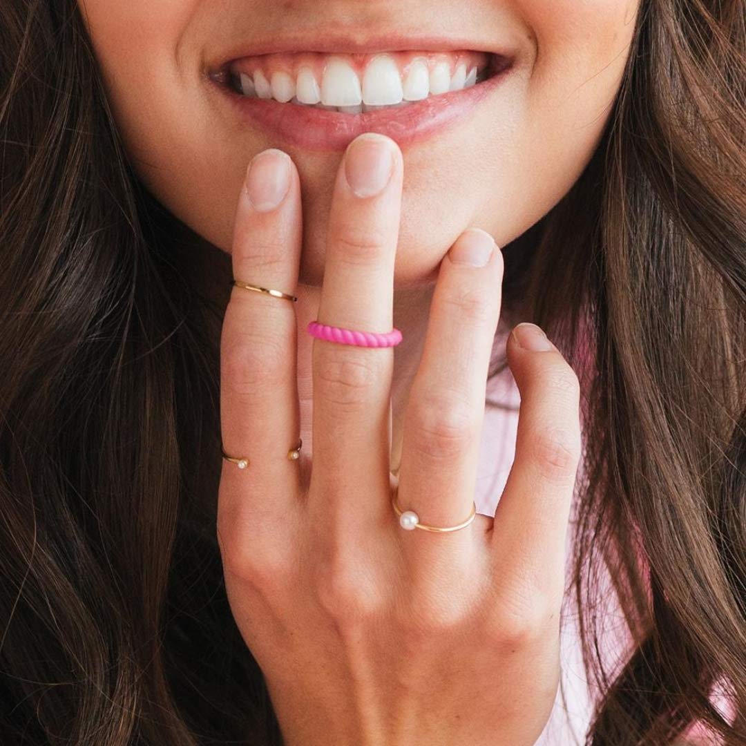 Enso Rings Stackable Braided Silicone Wedding Ring – Hypoallergenic Unisex Stackable Wedding Band – Comfortable Minimalist Band – 2.5mm Wide, .8mm Thick (Pink Sand, Size 5)