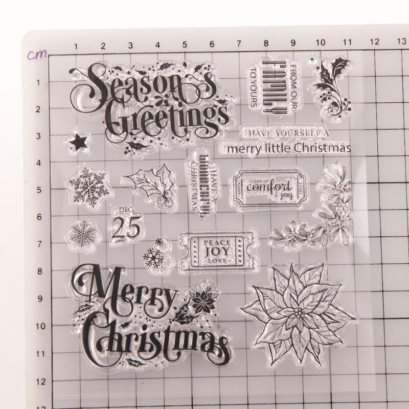 NZJ Merry Christmas Season'S Greetings Clear Stamp Background Transparent Silicone Stamp Rubber Stamp for Scrapbook Journal Card Making