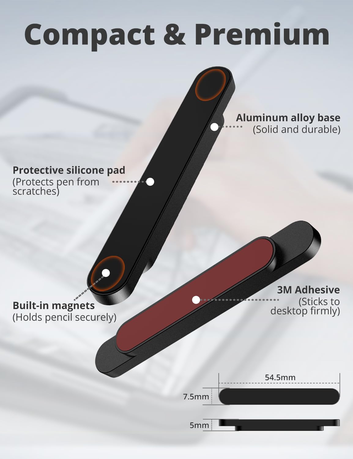 SUPMEGA 3 Pack Magnetic Pencil Holders Compatible with Apple Pencil 2nd Generation, Sturdy Aluminium Alloy Pencil Stand Office Desk Accessories Keep Pen Secure & Handy