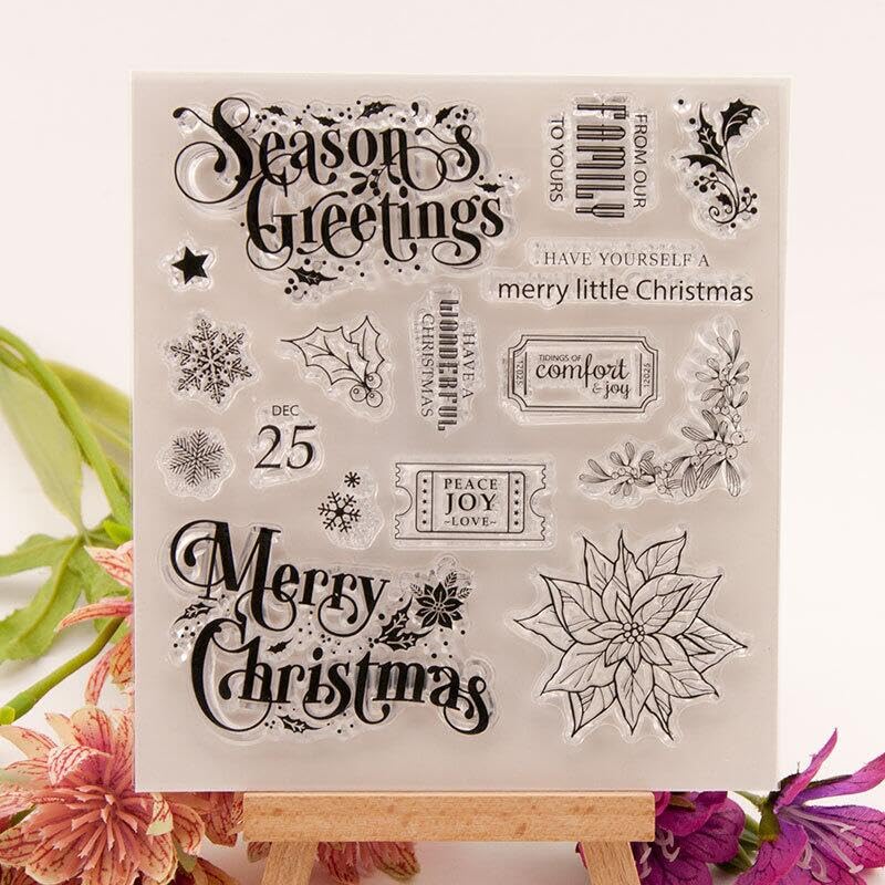 NZJ Merry Christmas Season'S Greetings Clear Stamp Background Transparent Silicone Stamp Rubber Stamp for Scrapbook Journal Card Making